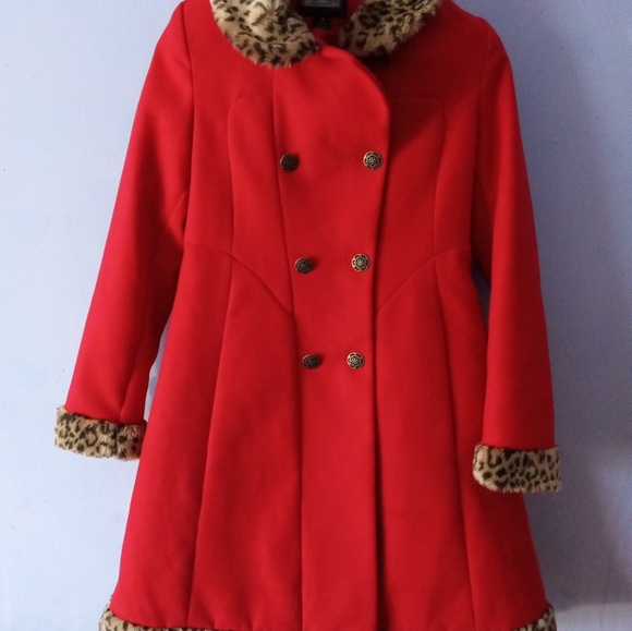 Rothschild | Jackets & Coats | Rothschild Long Red Dress Coat W Faux ...